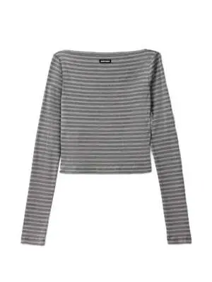 Miu Miu Striped Silk Long Sleeve T-shirt - Multicolor