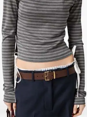Miu Miu Striped Silk Long Sleeve T-shirt - Multicolor