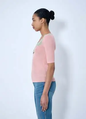Chloé Embroidered Neckline Ribbed Knit Top