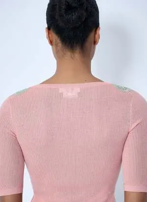 Chloé Embroidered Neckline Ribbed Knit Top