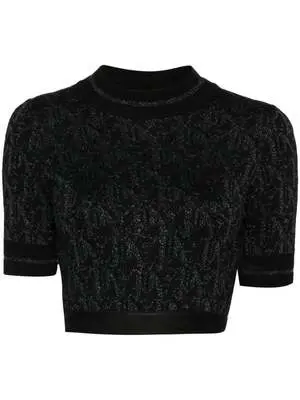 Palm Angels Lurex Knit Top With Monogram - Black