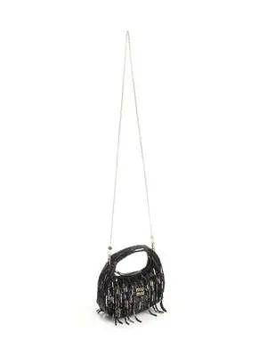 Miu Miu Wander Mini Sequined Bag With Crystal Fringes - Black