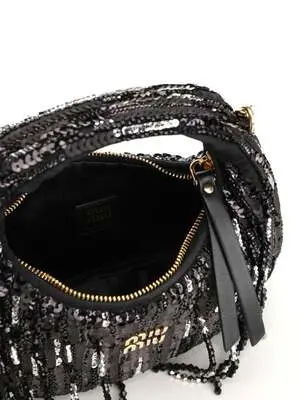 Miu Miu Wander Mini Sequined Bag With Crystal Fringes - Black