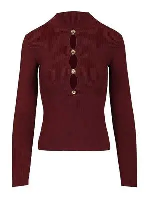 SELF-PORTRAIT Long-sleeved Knitted Top With Keyhole - Multicolor