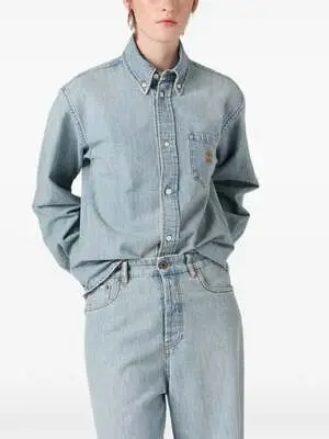 Miu Miu Long-sleeved Chambray Denim Shirt