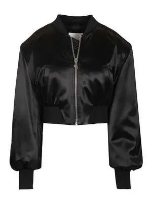 Attico Cropped Satin Bomber Jacket With Mandarin Collar