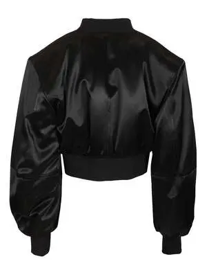 Attico Cropped Satin Bomber Jacket With Mandarin Collar