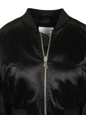 Attico Cropped Satin Bomber Jacket With Mandarin Collar
