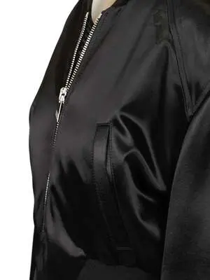 Attico Cropped Satin Bomber Jacket With Mandarin Collar