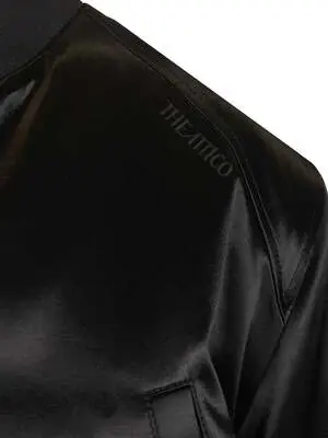 Attico Cropped Satin Bomber Jacket With Mandarin Collar