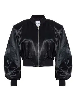 Attico Cropped Satin Bomber Jacket With Mandarin Collar