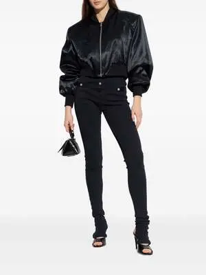 Attico Cropped Satin Bomber Jacket With Mandarin Collar