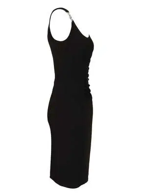 Versace Draped Sleeveless Midi Dress With Medusa '95 Accessory - Black