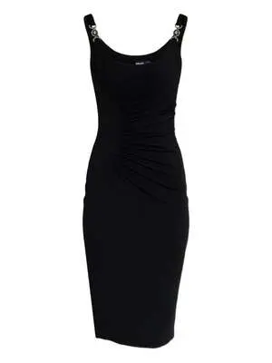 Versace Draped Sleeveless Midi Dress With Medusa '95 Accessory - Black