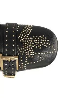 Chloé Susan Grained Buffalo Leather Flats With Gold Studs And Buckles - Black