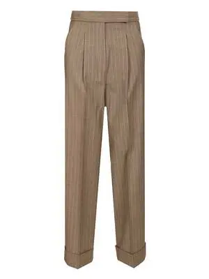 Max Mara Max Mara Pinstriped Virgin Wool Trousers Brown