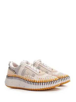 Chloé Nama Mixed Material Sneakers - Cream
