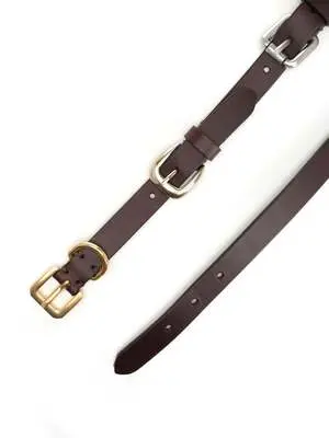 Etro Slim Leather Belt With Multiple Buckles - Brown