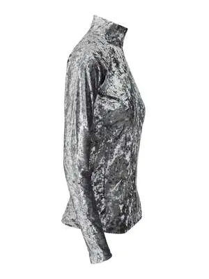 FORTE_FORTE Iridescent Stretch Velvet Turtleneck - Gray