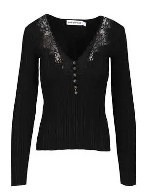 SELF-PORTRAIT Knitted Top With Lace - Black