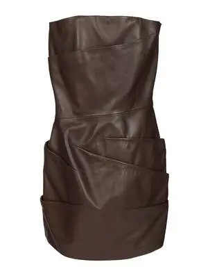 Attico Leather Mini Dress - Brown