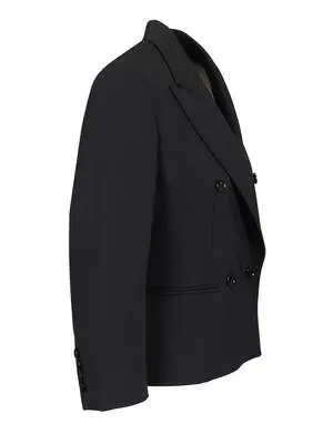 Max Mara Double-breasted Cropped Wool Canvas Blazer - Blue