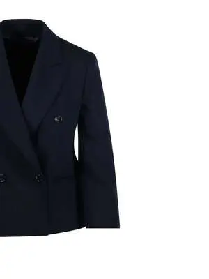 Max Mara Double-breasted Cropped Wool Canvas Blazer - Blue