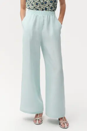 EXQUISE Elasticated Waist Linen Blend Trousers