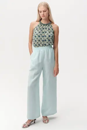 EXQUISE Elasticated Waist Linen Blend Trousers