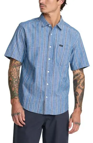Rvca Denim Days Stripe Short Sleeve Button-up Shirt