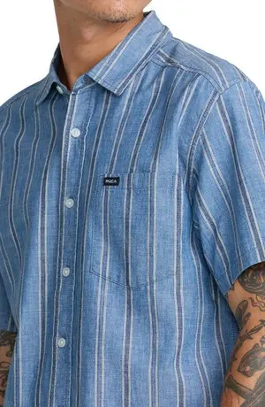 Rvca Denim Days Stripe Short Sleeve Button-up Shirt
