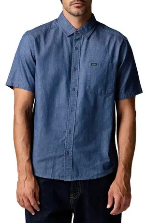 Rvca Denim Days Stripe Short Sleeve Button-up Shirt