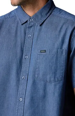 Rvca Denim Days Stripe Short Sleeve Button-up Shirt