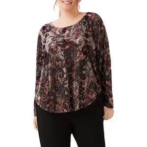Karen Kane Velvet Burnout Shirttail Top - Print