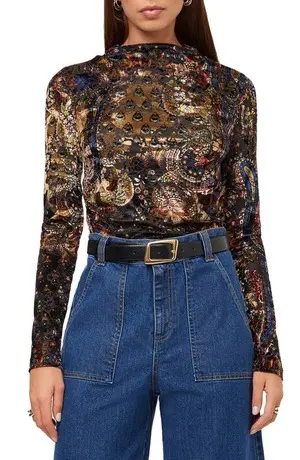 Fifteen Twenty Khami Velvet Burnout Mock Neck Top - Print