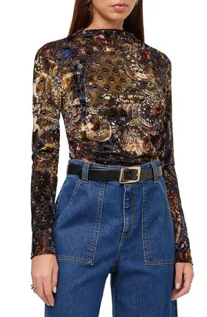 Fifteen Twenty Khami Velvet Burnout Mock Neck Top