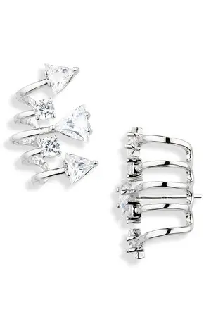 MELANIA CLARA Geometric Cubic Zirconia Layered Earrings - Silver