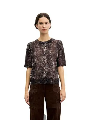 Gerard Darel Rosa Animal Print Fine Wool Sweater - Brown