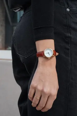 PEUGEOT Round Case Leather Watch 27mm - Brown