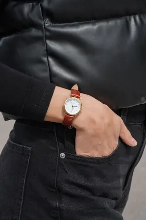 PEUGEOT Round Case Leather Watch 27mm - Brown