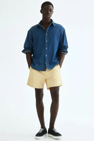 H&M Relaxed-fit Cotton Blend Shorts With Embroidered Detail