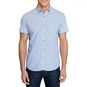 W.R.K Slim Fit Houndstooth Reworked Short Sleeve Button-down Shirt - Blue