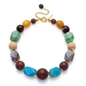 JAREDJAMIN Kiva Multi-stone And Wood Statement Collar Necklace