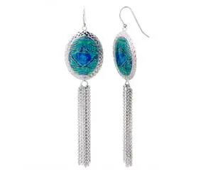 GOLD & HONEY Oval Printed Tassel Earrings In And Green - Blue