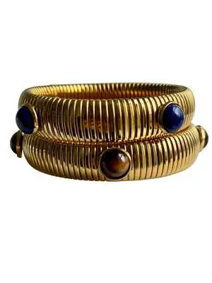 LAURA GRAY Gold Plate Omega Bracelet With Tiger's Eye Or Lapis Lazuli - Brown