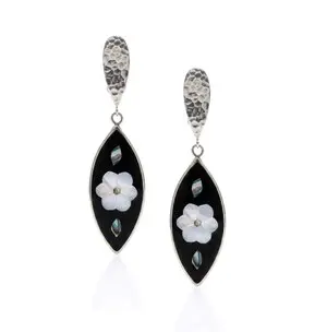 JAREDJAMIN Upcycled Inlaid Onyx & Mother-of-pearl Dangle Earrings - Silver/black