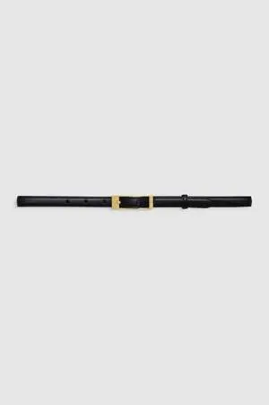 ANINE BING ANINE BING Smooth Leather Slim Belt With Gold Tone Buckle Black