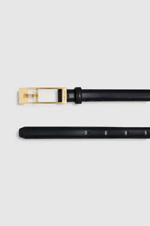 ANINE BING Smooth Leather Slim Belt With Gold Tone Buckle - Black