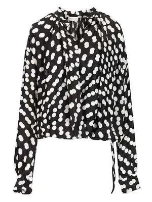 Dries Van Noten Polka Dot Jacquard Satin Draped Blouse - Black