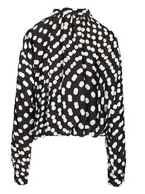 Dries Van Noten Polka Dot Jacquard Satin Draped Blouse